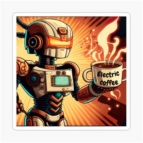 Caffeinated Cyborg A Robot Sipping Electric Coffee Sticker For Sale