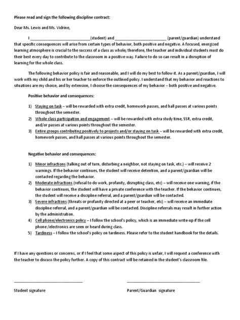 Discipline Contract Pdf Teachers Pedagogy