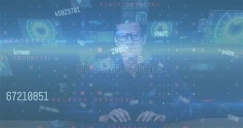 Animation Of Data Processing Over Caucasian Male Hacker Stock Video