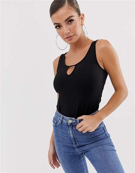 Asos Design Schwarzer Bodysuit Mit Schlüssellochdesign Asos