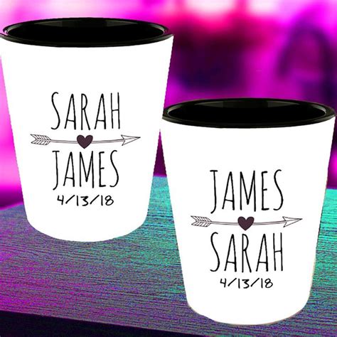Personalized Wedding Shot Glass Set Bride T Groom T Custom Name
