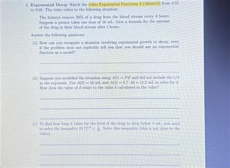 Solved Exponential Decay Watch The Video Exponential Chegg