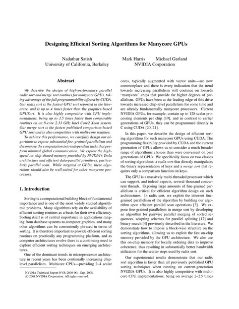 Pdf Designing Efficient Sorting Algorithms For Manycore Gpus