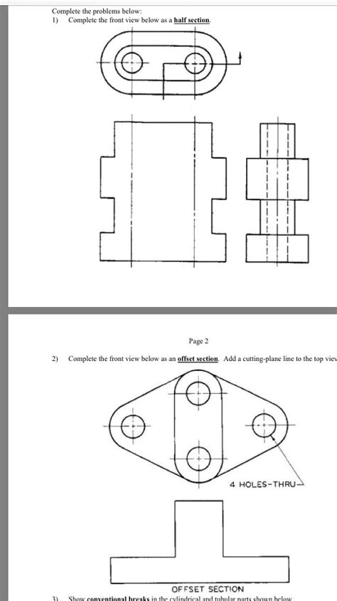 solved complete the front view below as a half section