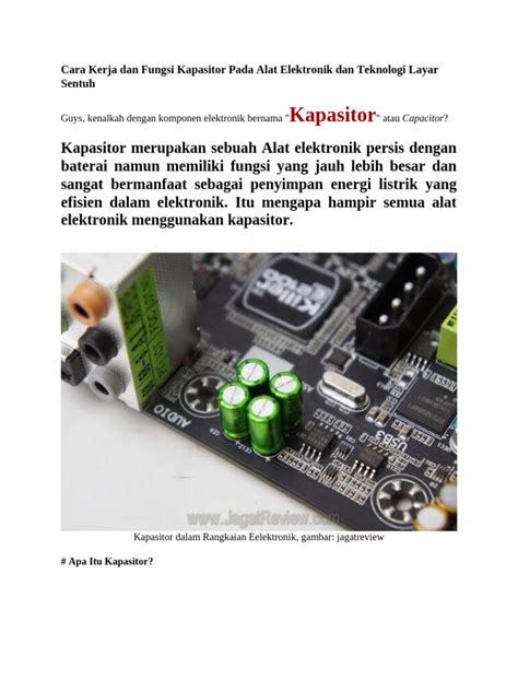 Cara Kerja Dan Fungsi Kapasitor Pdf Sains And Matematika