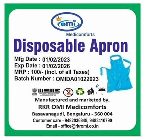 Pe Blue Disposable Plastic Apron For Safety And Protection Size Large