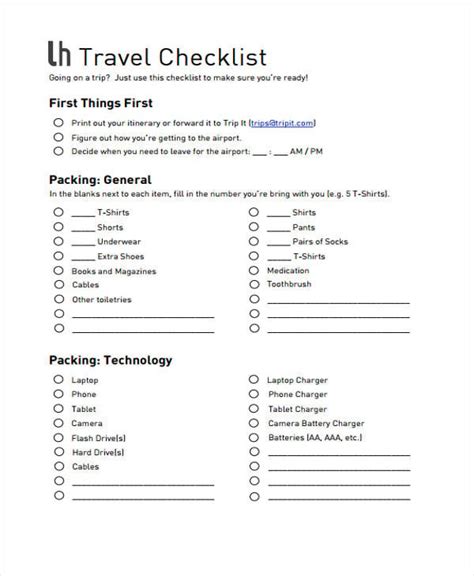 Travel Checklist Template Excel Templates