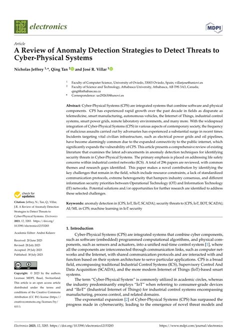 PDF A Review Of Anomaly Detection Strategies To Detect Threats To Cyber Physical Systems