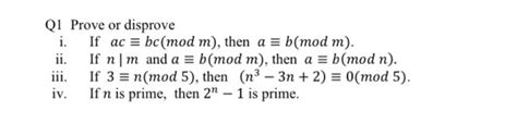 Solved Qi Prove Or Disprove I If Ac Bcmod M Then A