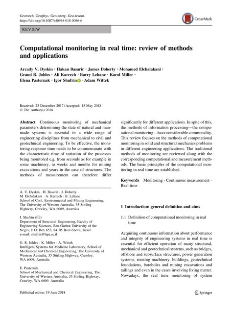 Pdf Computational Monitoring In Real Time Review Of Methods And Applications