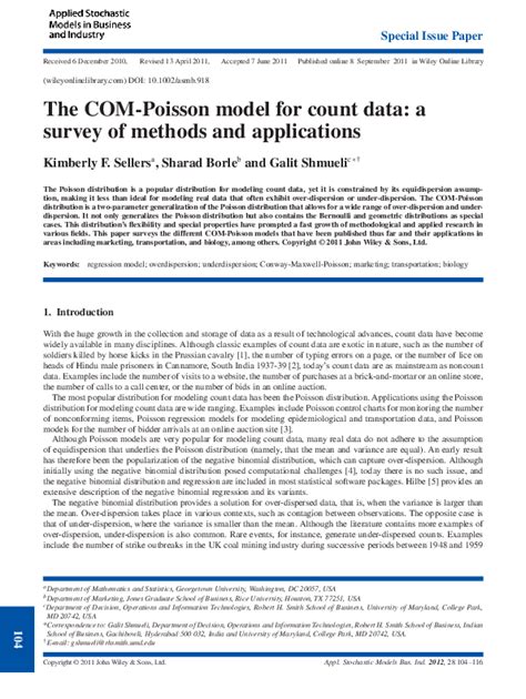 Pdf The Com Poisson Model For Count Data A Survey Of Methods And Applications
