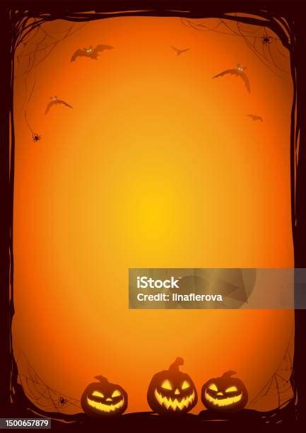 박쥐와 잭 O랜턴 할로윈 밤 프레임 벡터 포스터 일러스트레이션 할로윈에 대한 스톡 벡터 아트 및 기타 이미지 할로윈 배경