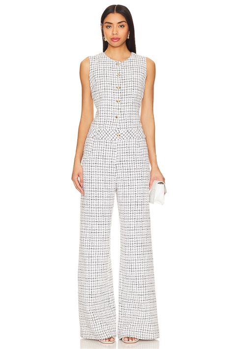 Amanda Uprichard Tori Jumpsuit In White And Black Revolve
