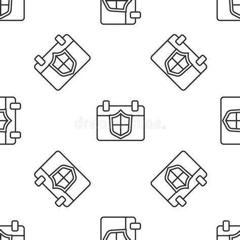 Grey Line Calendar With Shield Icon Isolated Seamless Pattern On White Background Insurance