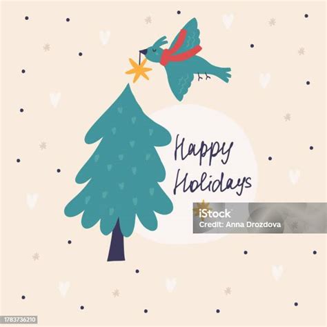 Ucapan Natal Burung Kartu Persegi Dengan Bintang Mainan Untuk Pohon
