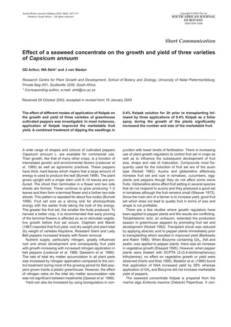 Pdf Effect Of Seaweed Concentrate On The Growth And Yield Of Three Varieties Of Capsicum Annuum
