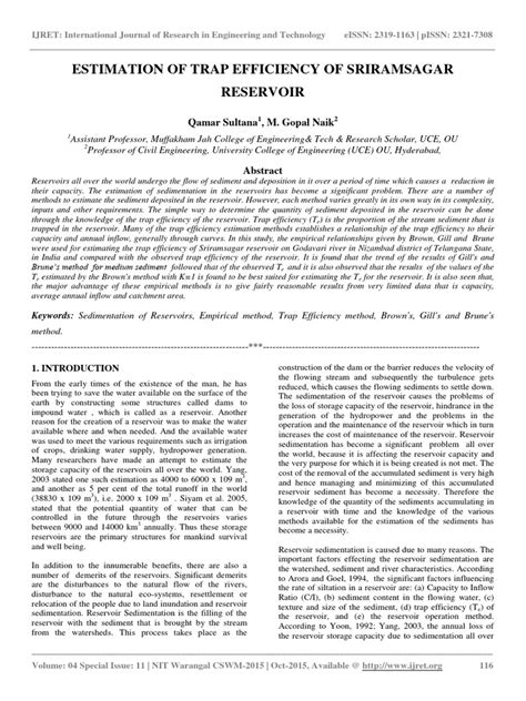 estimation of trap efficiency of srirams pdf discharge hydrology