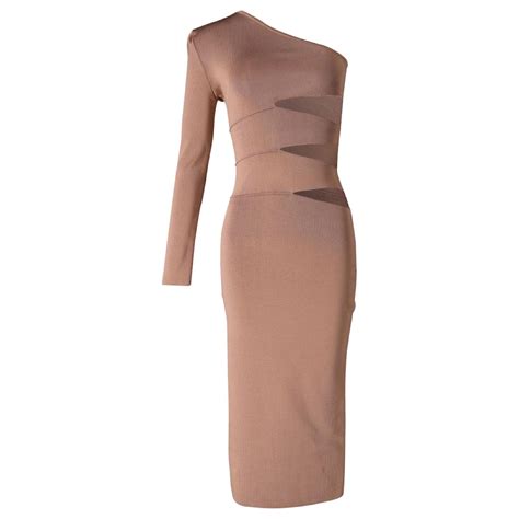 Balmain Cut Out Midi Dress In Beige Stretch Knit Viscose Cellulose Fibre Ref624919 Joli Closet