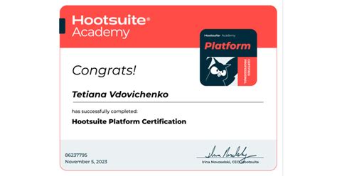 Tetiana Vdovichenko On Linkedin Hootsuite Platform Certification