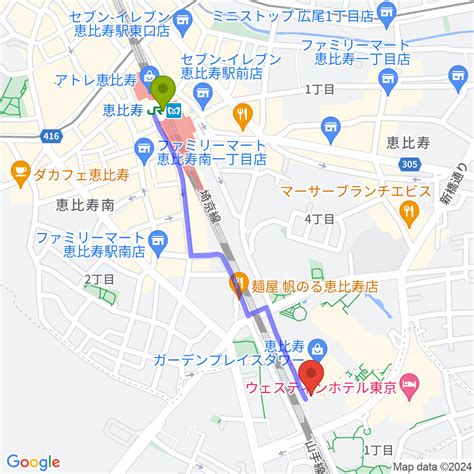 東京都写真美術館の最寄駅恵比寿駅からの徒歩ルート（約10分） Mdata