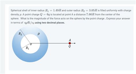Solved Spherical shell of inner radius R1=1.49R and outer | Chegg.com