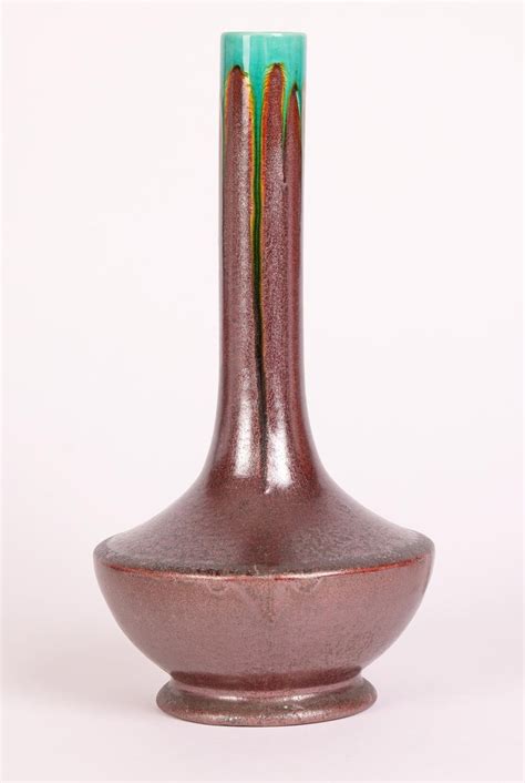 Französische Art Deco Metallic And Drip Glazed Studio Art Pottery Vase