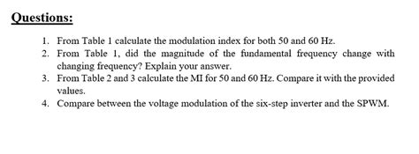 Questions 1 From Table 1 Calculate The Modulation Chegg Com