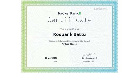 Hackerrank Skill Certificate Roopank Battu