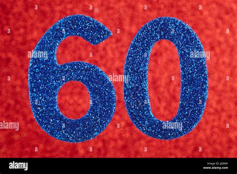 Number Sixty Blue Color Over A Red Background Anniversary Horizontal