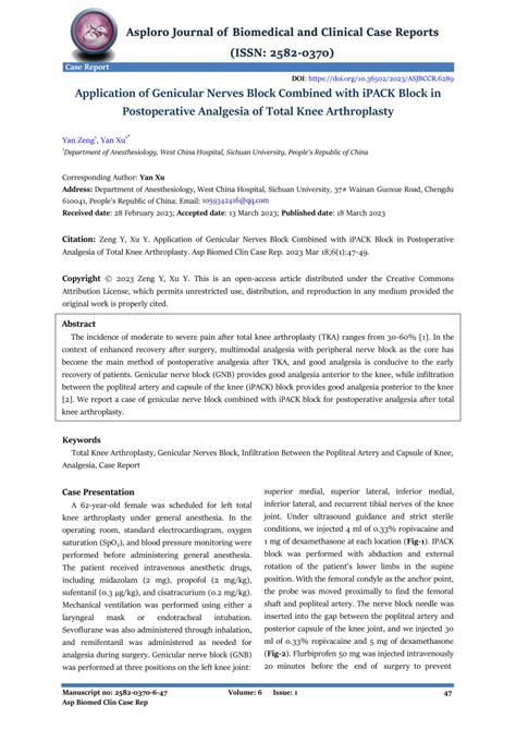 Pdf Application Of Genicular Nerves Block Combined With Ipack Block In Postoperative Analgesia