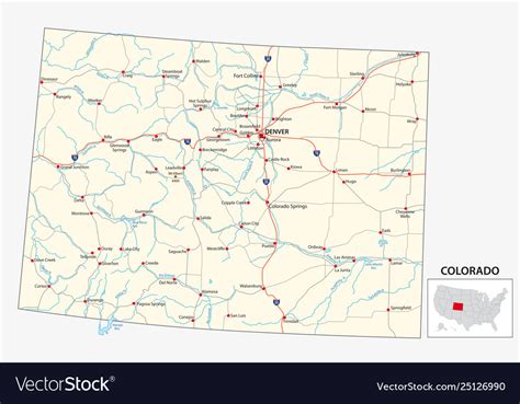 Road Map Us American State Colorado Royalty Free Vector