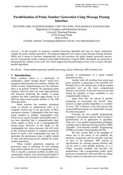 Pdf Parallelization Of Prime Number Generation Using Message Passing