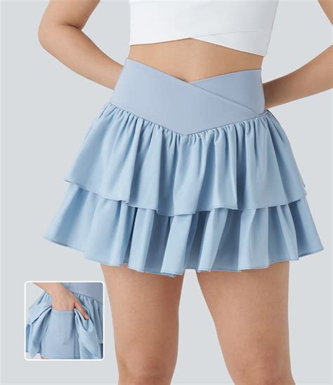 Womens Breezeful Crossover High Waisted 2 In 1 Side Pocket Tiered