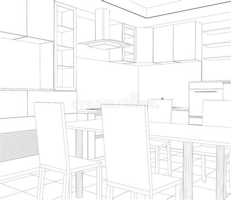Interior Do Esboço Do Vetor Da Cozinha Da Fachada Ilustração Do Vetor