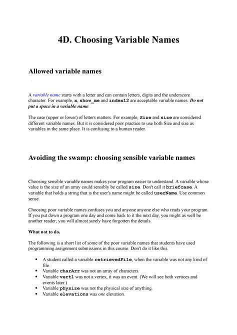 Lecture 4D Choosing Variable Names 4D Choosing Variable Names