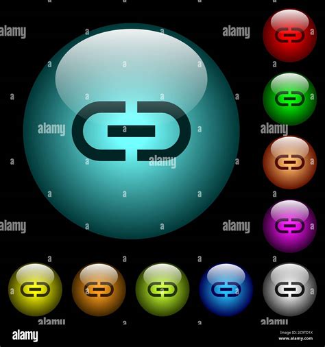 Insert Link Icons In Color Illuminated Spherical Glass Buttons On Black Background Can Be Used