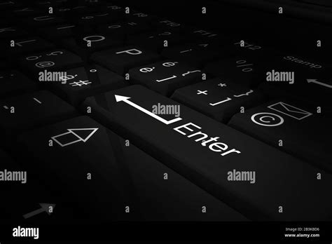 3d Illustration Black Computer Keyboard With Enter Illuminated In The