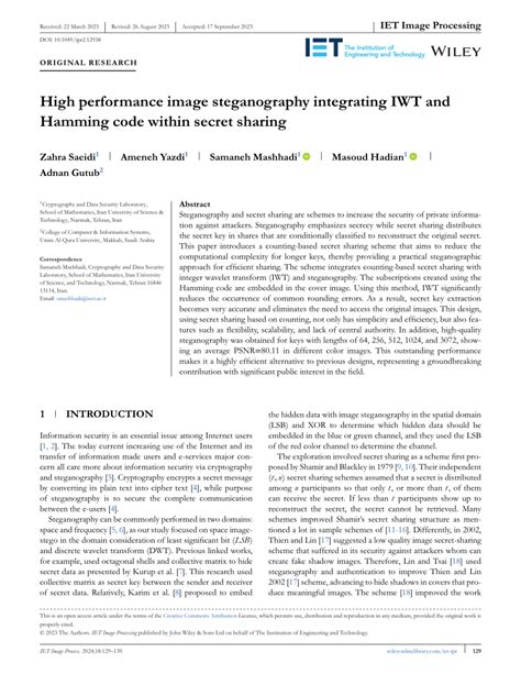 Pdf High Performance Image Steganography Integrating Iwt And Hamming