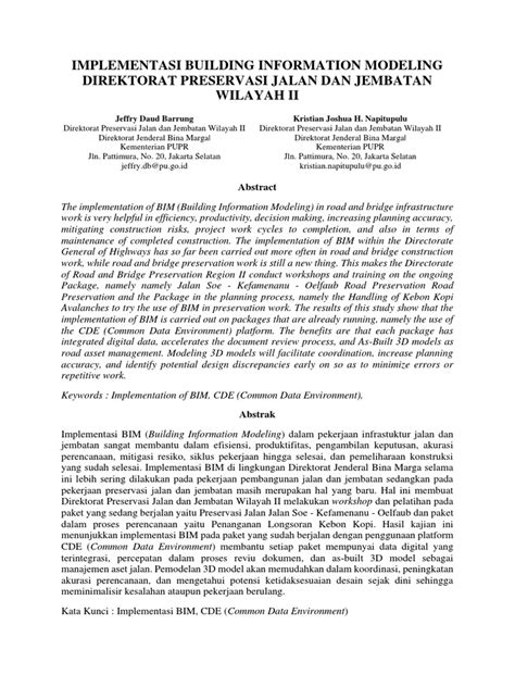Implementasi Building Information Modeling Direktorat Preservasi Jalan Dan Jembatan Wilayah Ii
