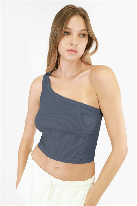 Nikibiki Ink Blue Cropped One Shoulder Ribbed Tank At Boho Pink