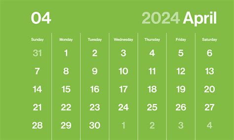 2024년 4월 월간 달력 2024년 미니멀리즘 스타일 풍경 가로 달력 벡터 템플릿입니다 한 주가 일요일에 시작됩니다 10월에
