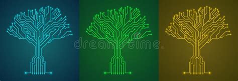 Circuit Board Tree Set With Different Colors Technology Background Concept Vector Illustration