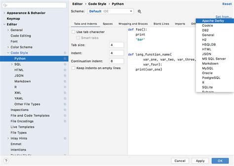 Configuring Code Style Dataspell Documentation