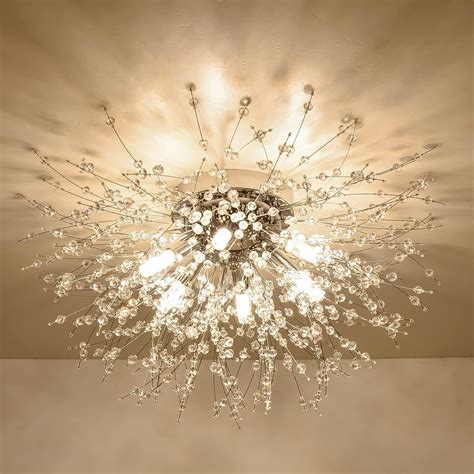 Xindar Ceiling Light Leaf Semi Flush Mount Light With Clear Crystal Multi Lights Contemporary