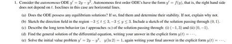 Solved 1. Consider the autonomous ODE y = 2y - y. Autonomous | Chegg.com