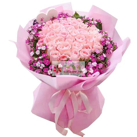 33朵戴安娜粉玫瑰，我懂你 六朵花