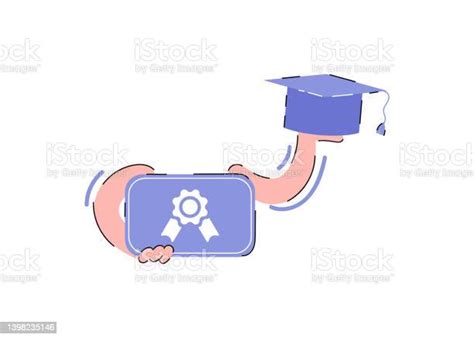 졸업장을 들고 손 프리젠 테이션 응용 프로그램 및 사이트를위한 요소 트렌디 한 플랫 벡터 일러스트레이션 개념에 대한 스톡 벡터