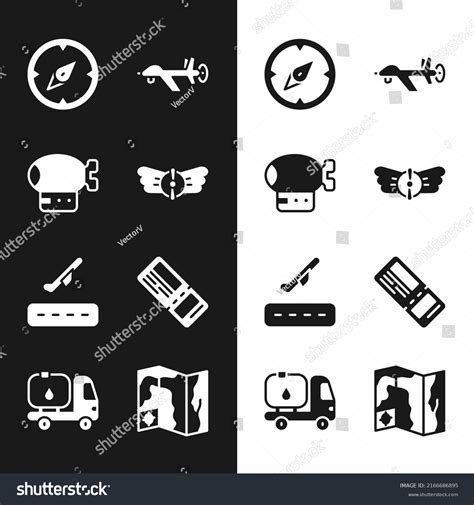 Set Aviation Emblem Airship Compass Uav Stock Vector Royalty Free