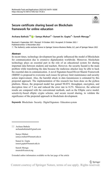 Secure Certificate Sharing Based On Blockchain Framework For Online Education Request PDF