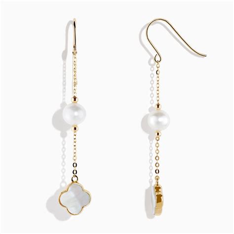 14k Yellow Gold Mother Of Pearl And Cultured Pearl Earrings